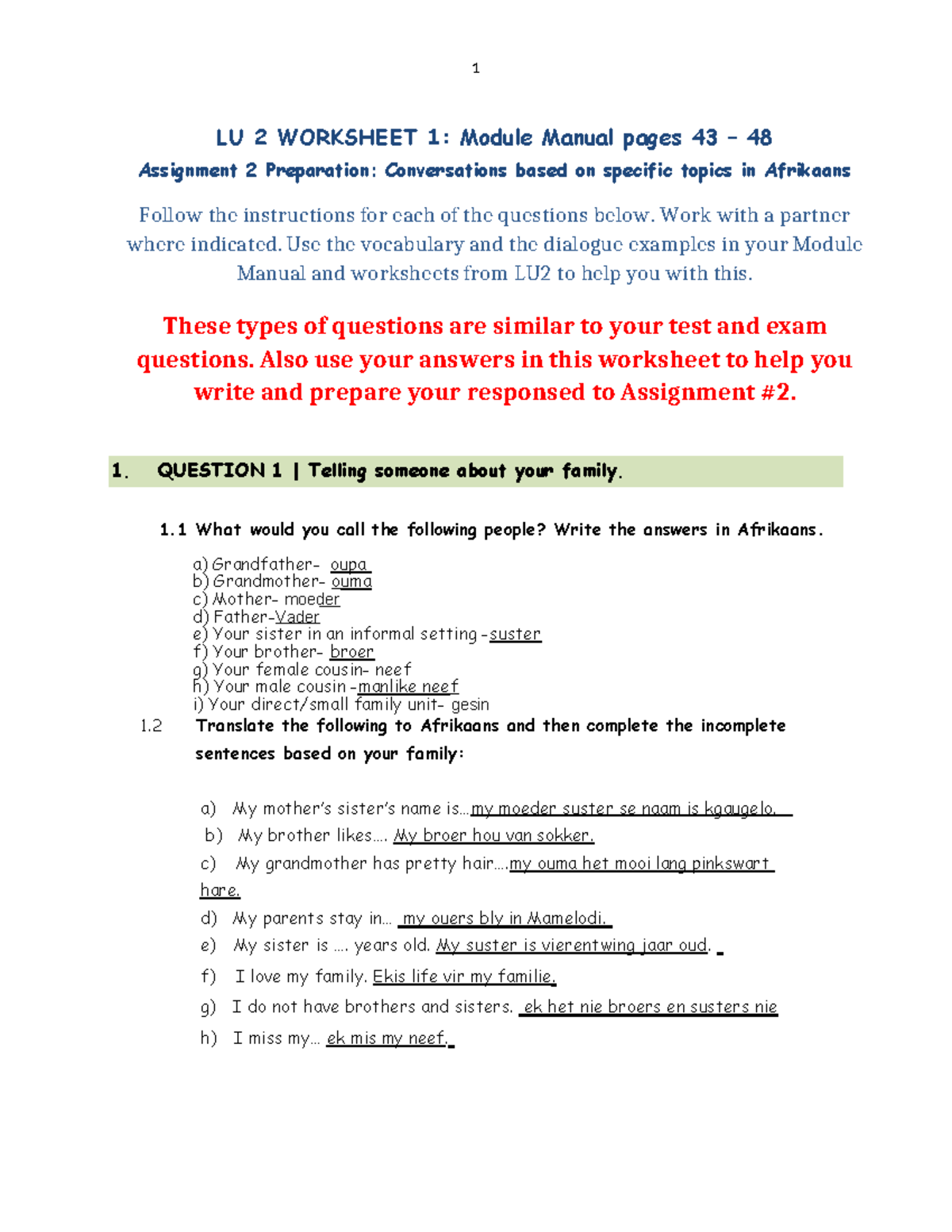 LU 2 Worksheet 1 - notes - LU 2 WORKSHEET 1 : Module Manual pages 43 ...