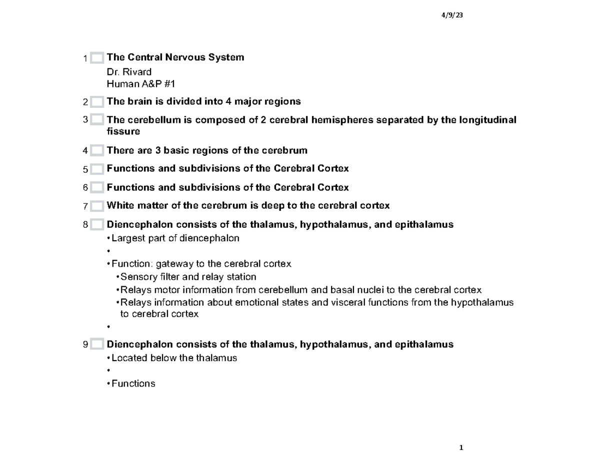 10.The Central Nervous System - 4/9/ 1 The Central Nervous System Dr ...