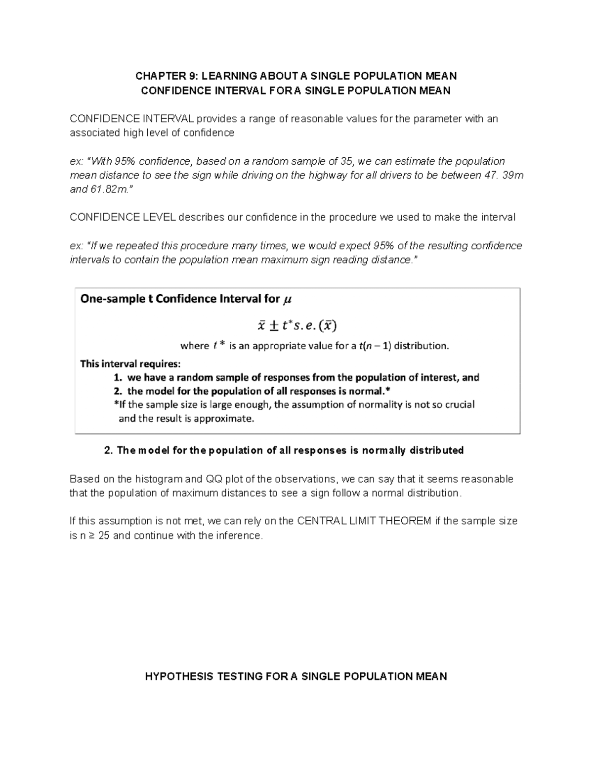 Chapter 9 learning about a single population mean - CHAPTER 9: LEARNING ...
