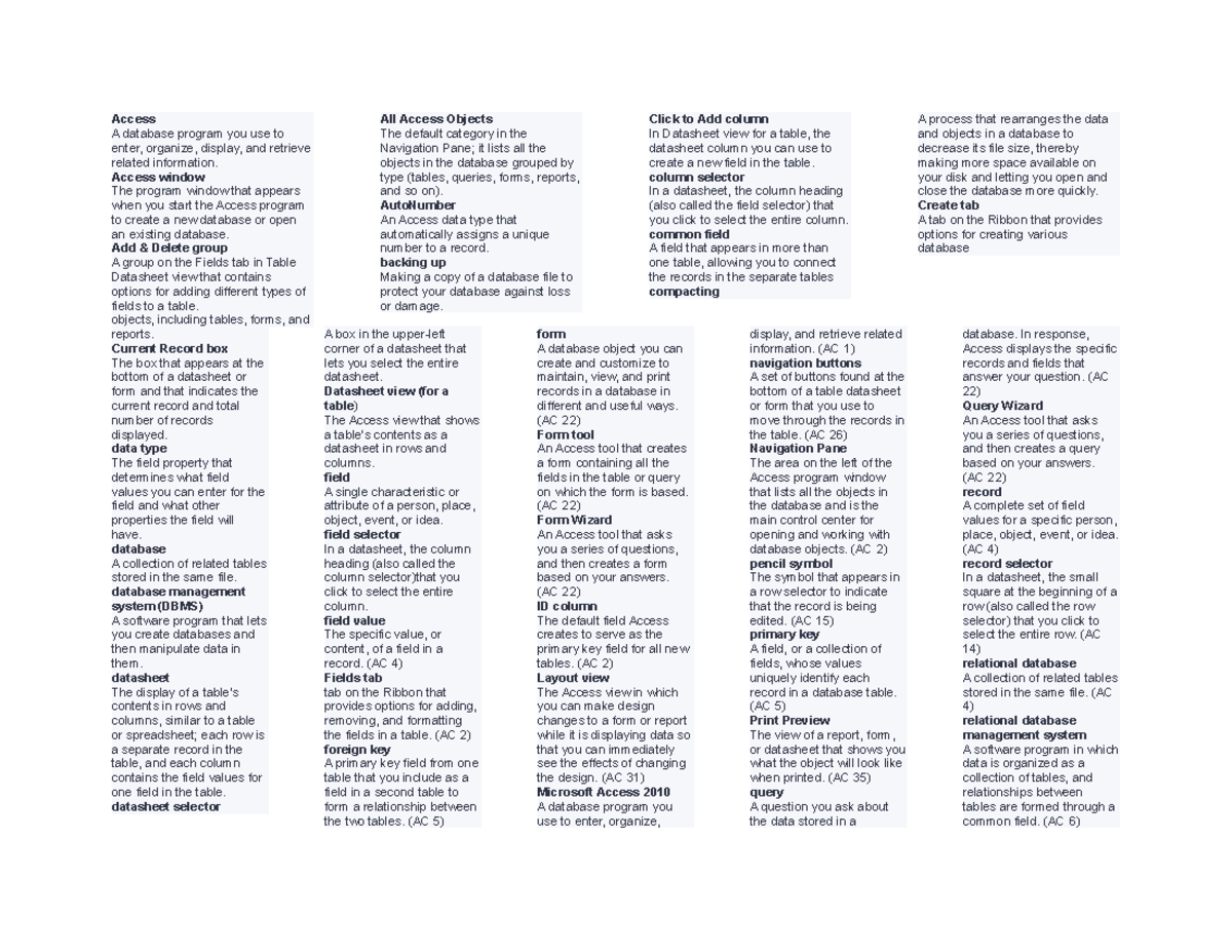 Access test papers - class - Access A database program you use to enter ...