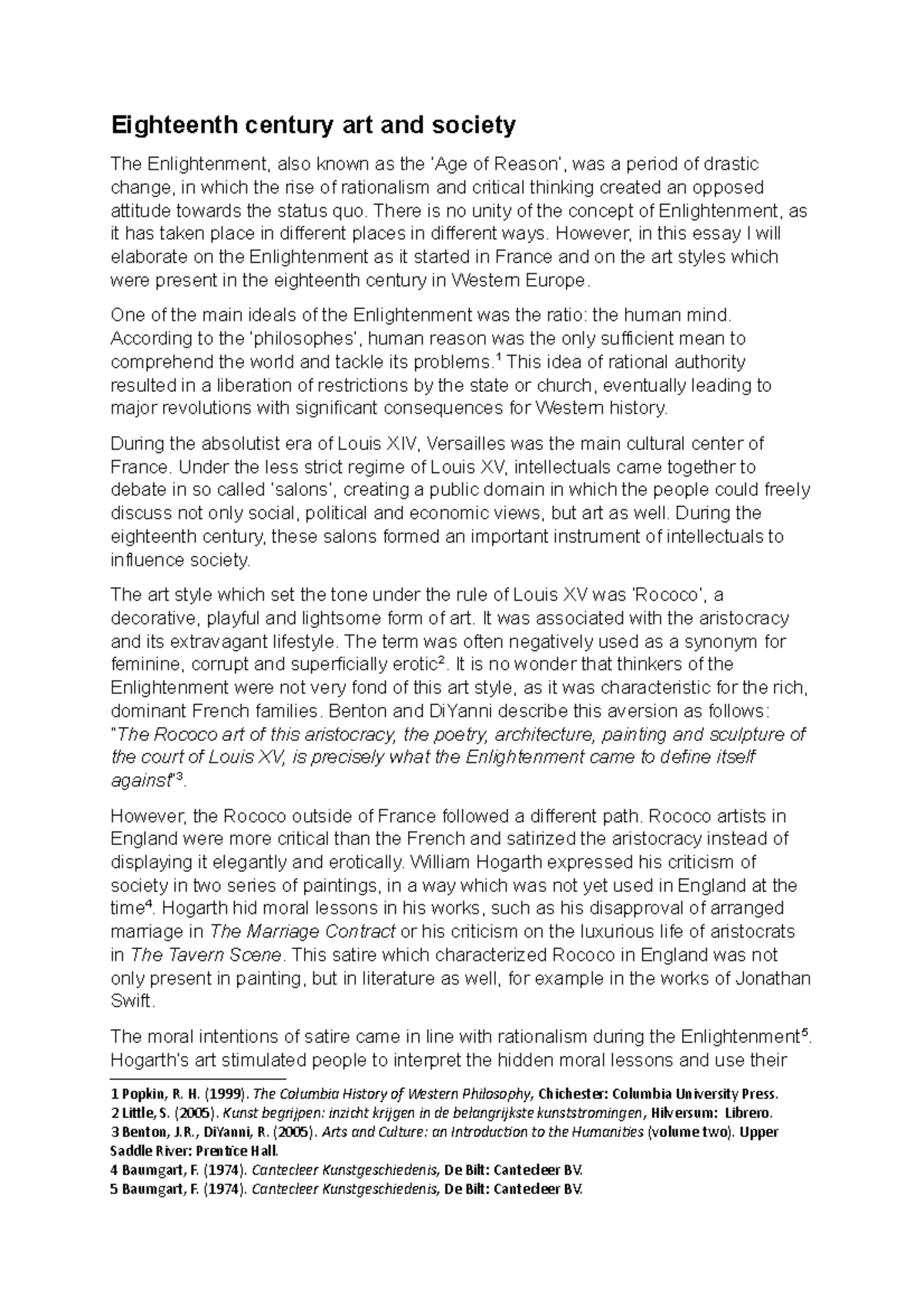 Essay Arts, Culture and History (enlightenment) - Eighteenth century ...