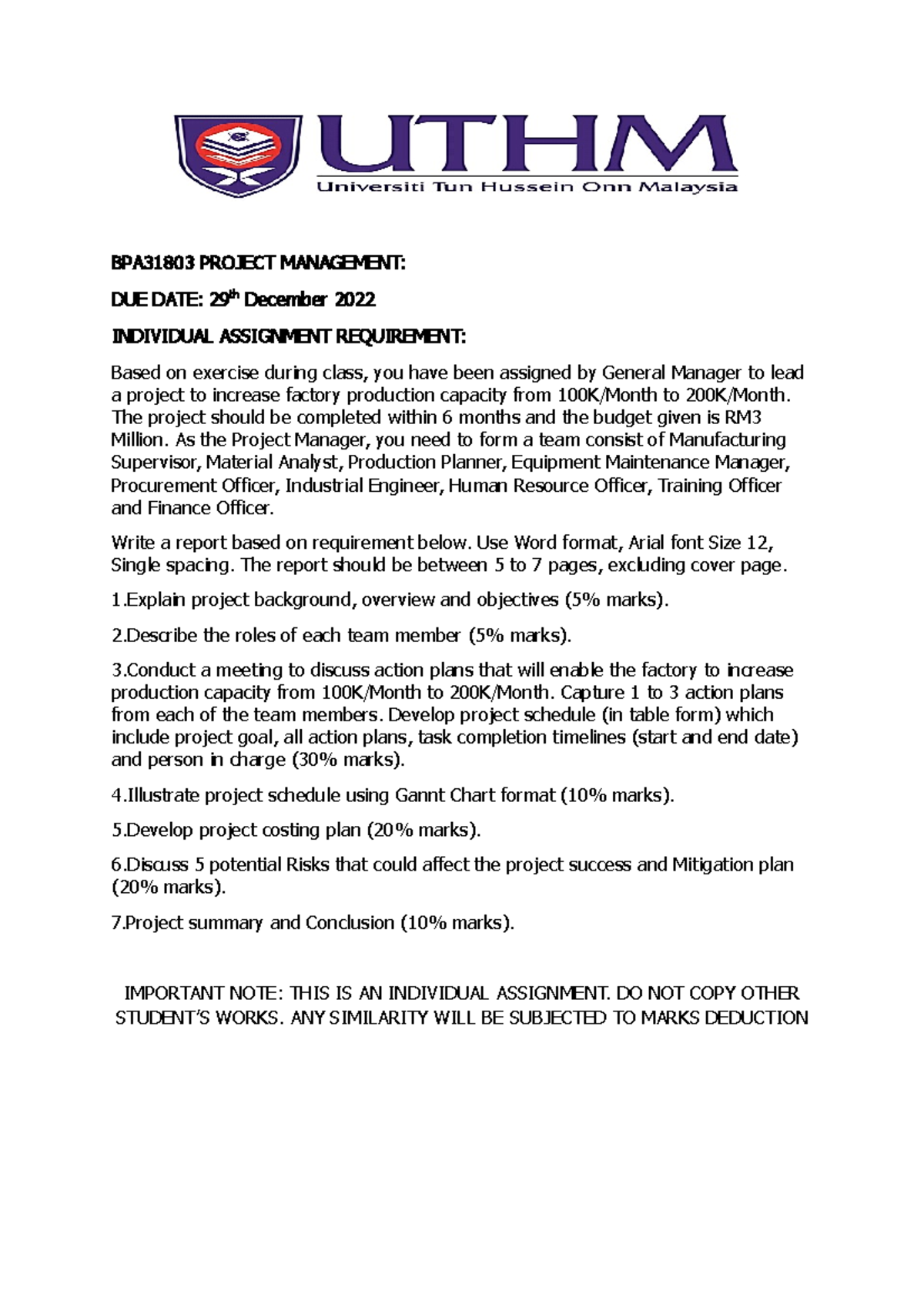 Bpa31803 projectmanagementindividualassignment - BPA3 1803 PROJECT ...