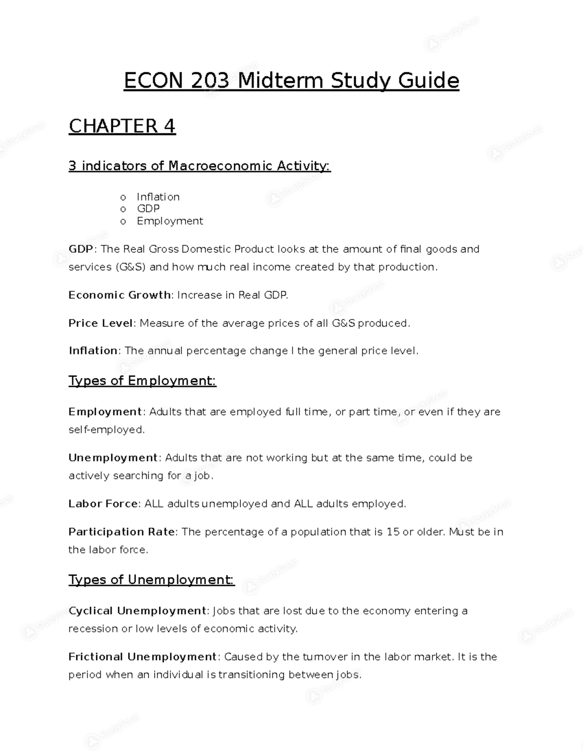 Econ midterm study guide - ECON 203 Midterm Study Guide CHAPTER 4 3 ...