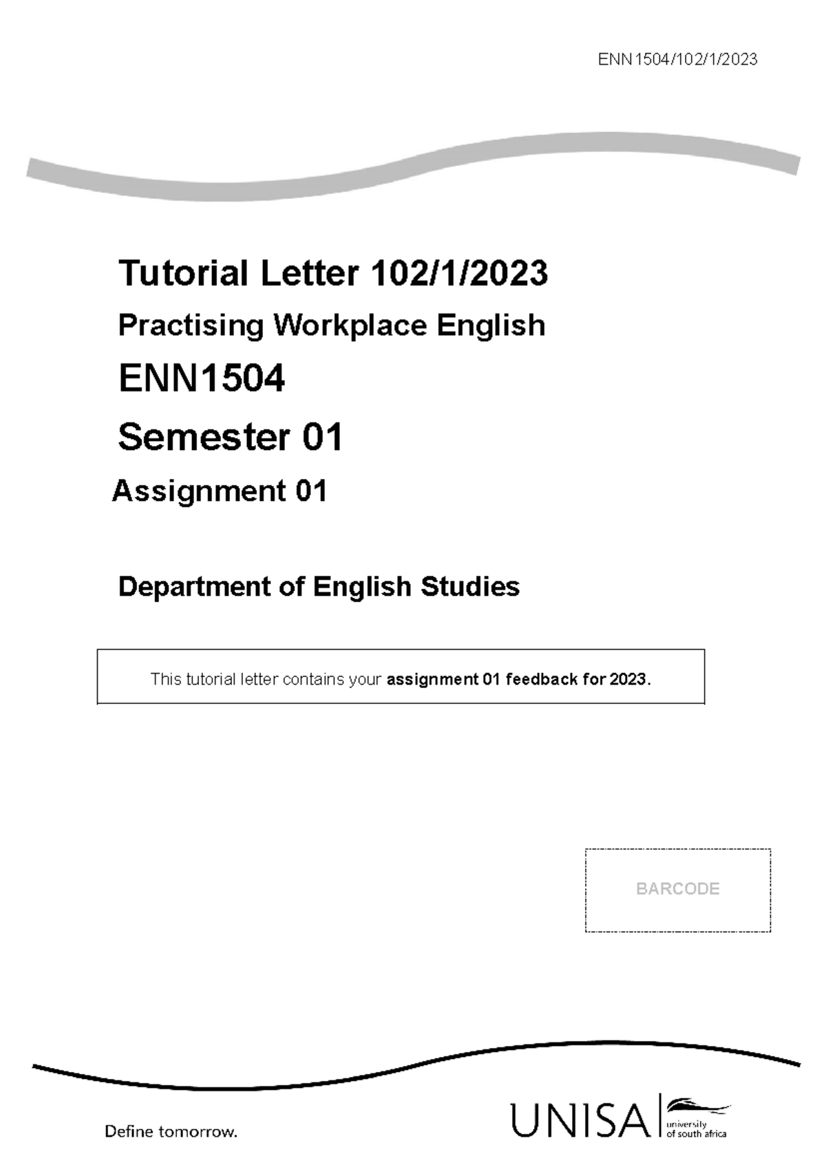 2023 ENN1504 102 2023 1 Feedback ASS01 - Tutorial Letter 102/1 ...