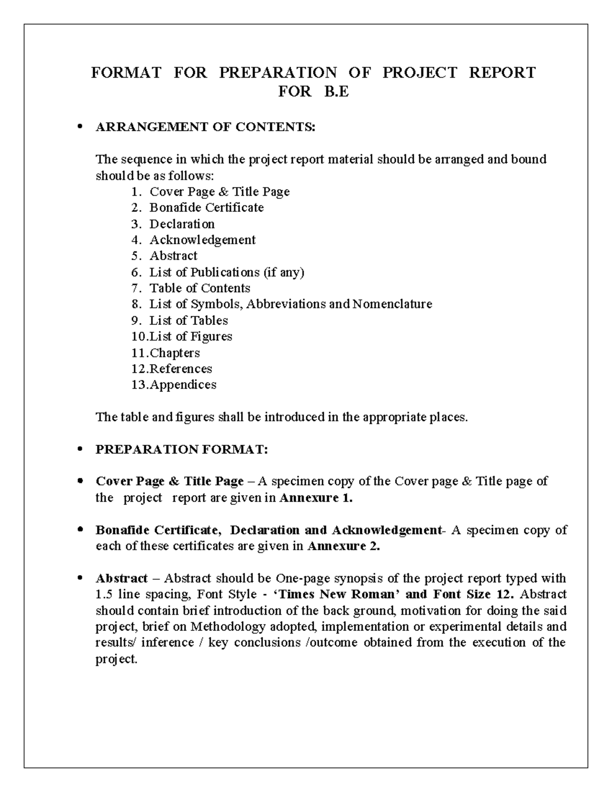 Report Format College BE - FORMAT FOR PREPARATION OF PROJECT REPORT FOR ...