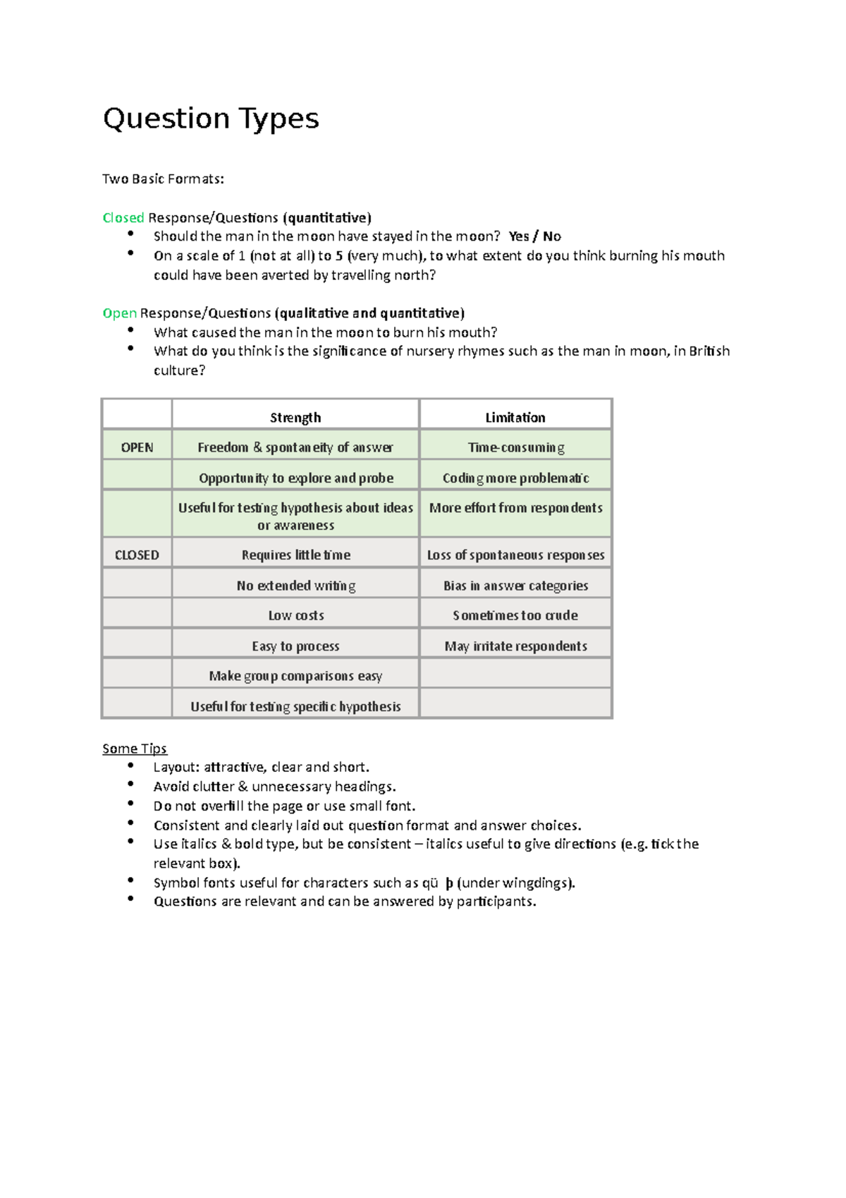 Question Types - Quantitative Research Method Designs - Question Types ...