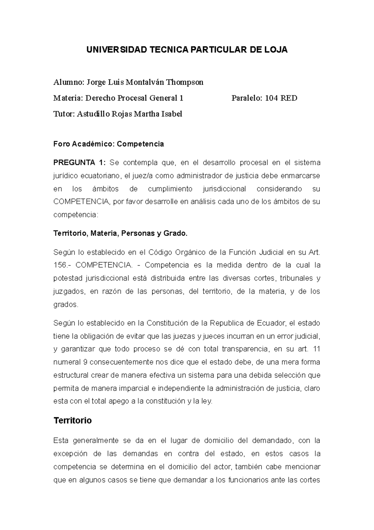 Competencia - UNIVERSIDAD TECNICA PARTICULAR DE LOJA Alumno: Jorge Luis ...