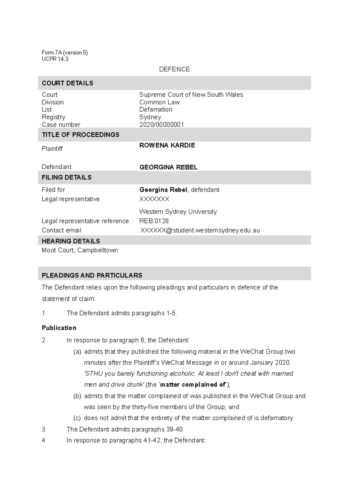 Exemplar- Defence - notes summaries and questions - Form 7A (version 5 ...