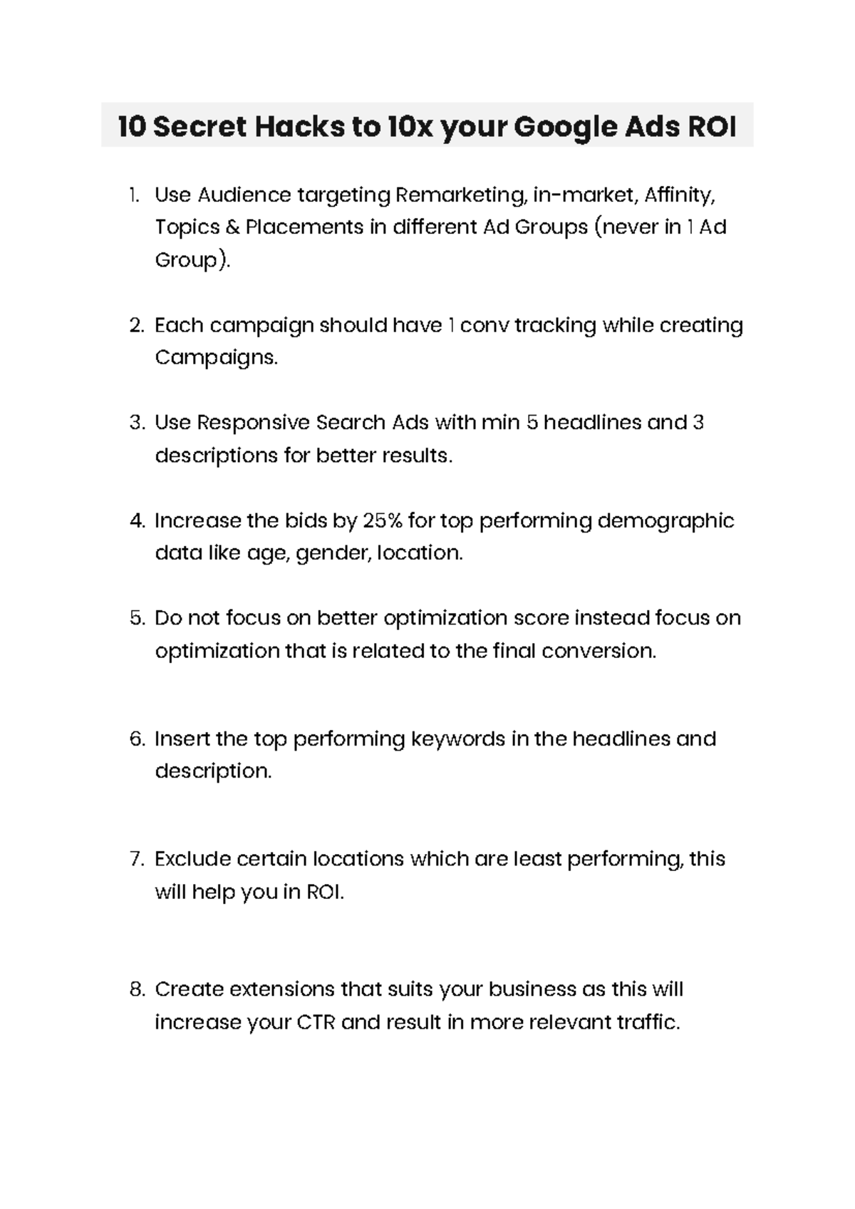 10 Secret Hacks to 10x your Google Ads ROI - Each campaign should have ...