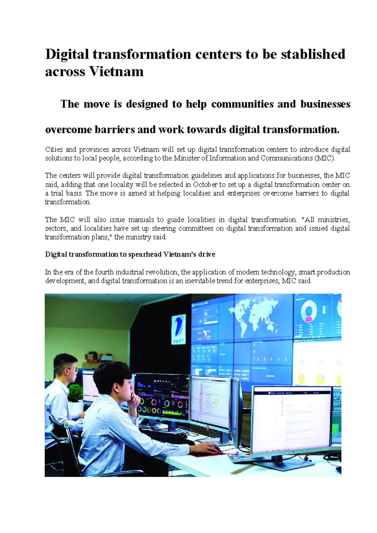 Group 3 - Full topic - Digital Transformation Centers TO BE Stablished ...