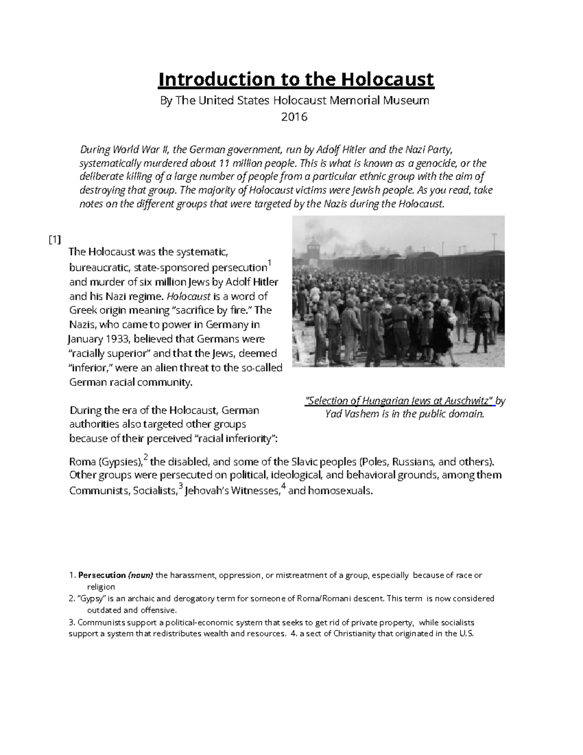 Article Introduction to the Holocaust - Introduction to the Holocaust ...