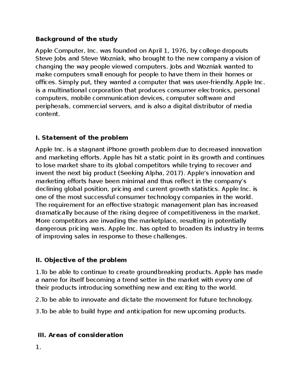 CASE Study - Background of the study Apple Computer, Inc. was founded ...