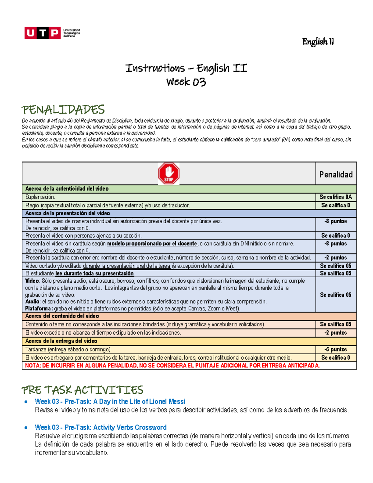 Week 03 - Indicaciones en español para el alumno - Inglés 2 - English ...