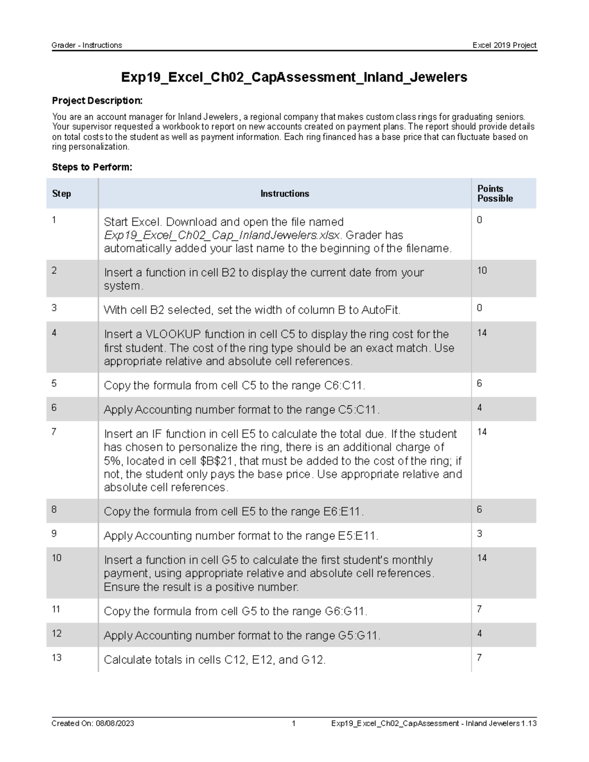 Exp19 Excel Ch02 Cap Assessment Inland Jewelers Instructions - Grader ...