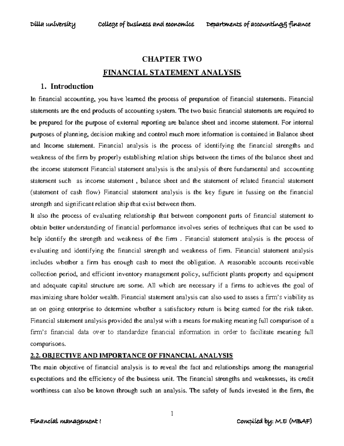 Ch-2 Financial statement analysis - 1 CHAPTER TWO FINANCIAL STATEMENT ...