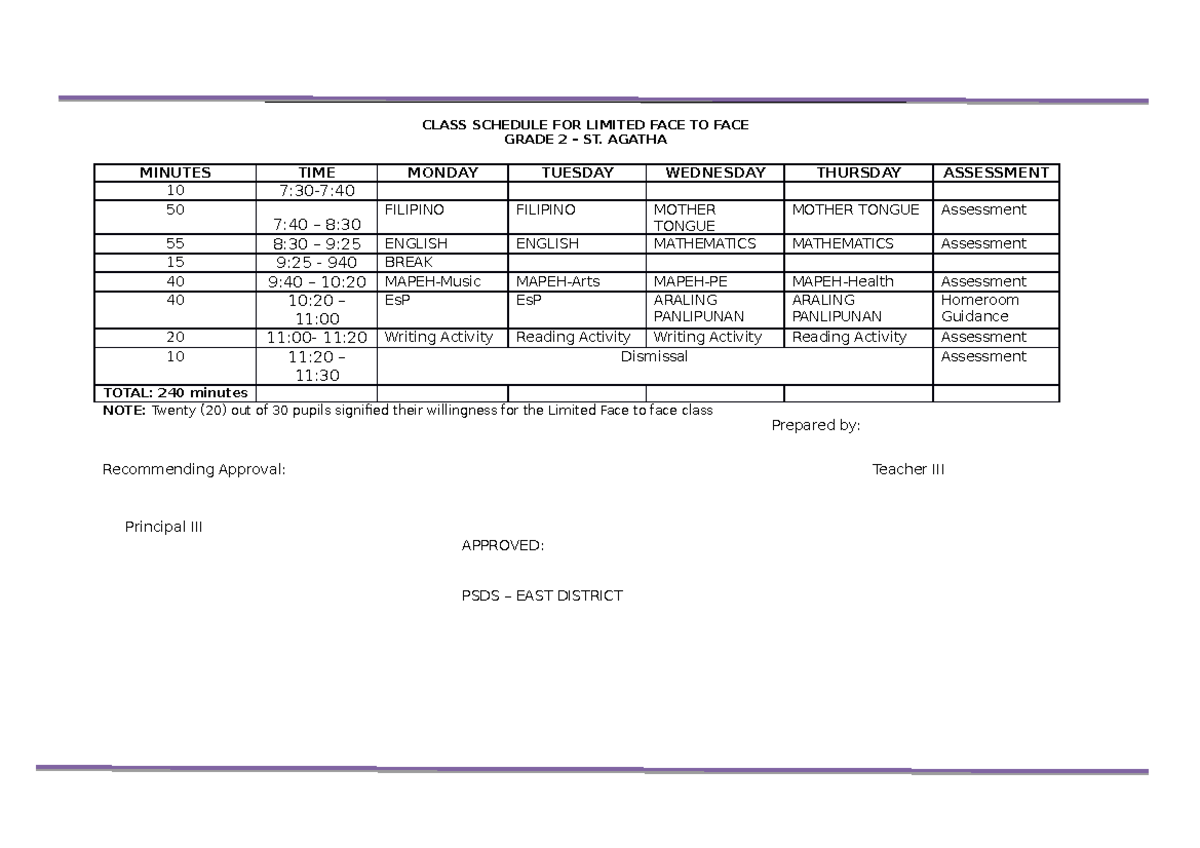 Class-Program-f2f Grade 2 - - Studocu