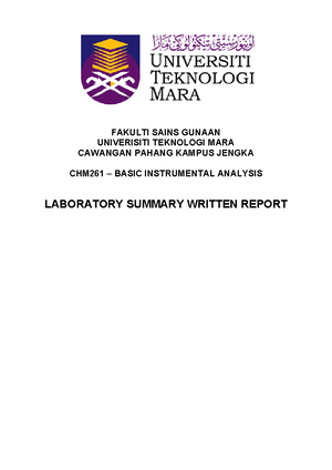 Chemistry Lab Report - Principles of Physical Chemistry - UiTM - Studocu