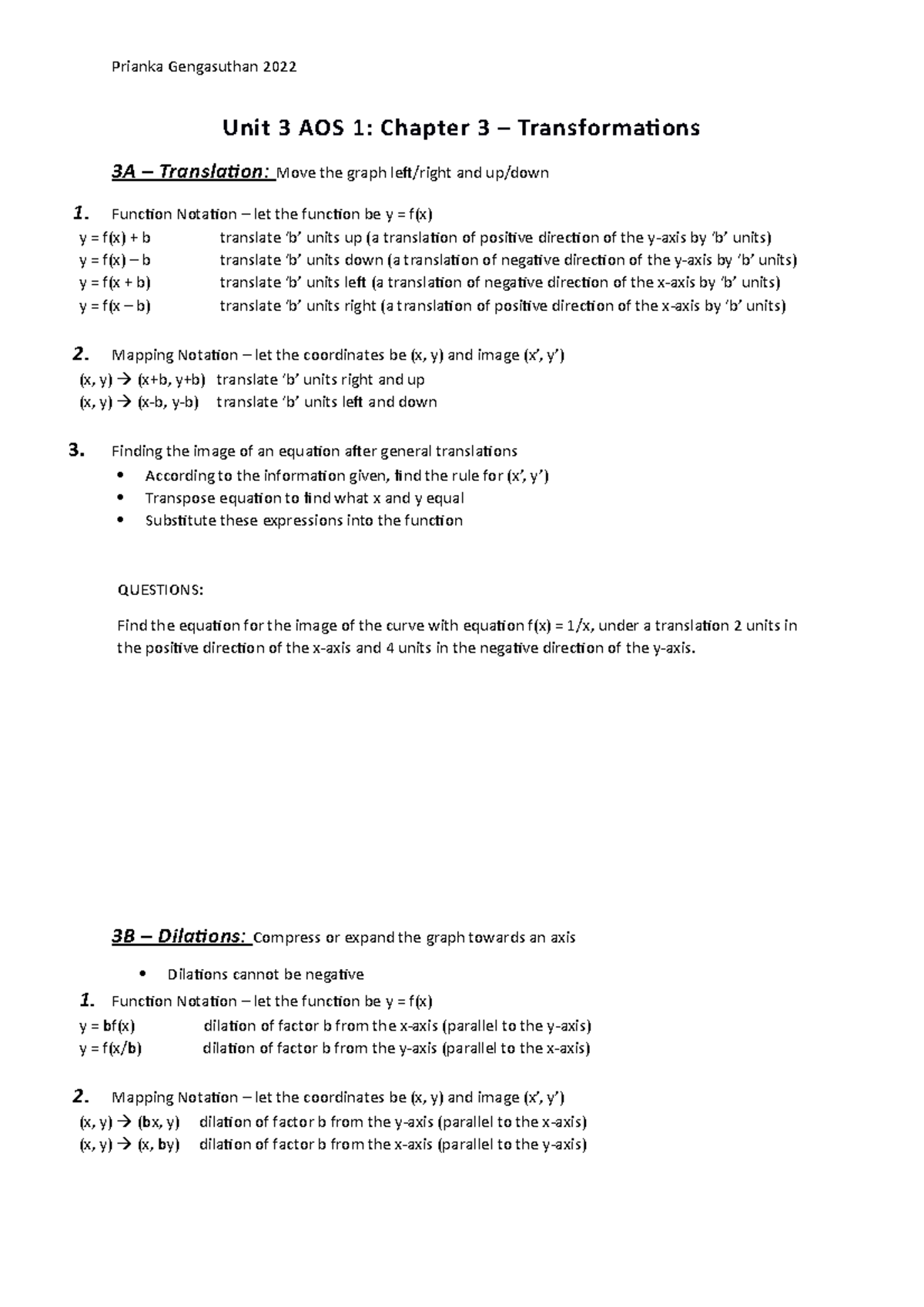 Unit 3 AOS 1 - Tutoring - SUMMARY DOCUMENT FOR METHODS QUADRATICS FOR ...