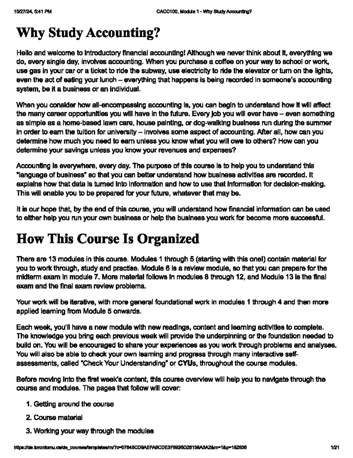 M1 - LECTURE NOTES - 5:41 PM CACC100, Module 1 Why Study Accounting ...
