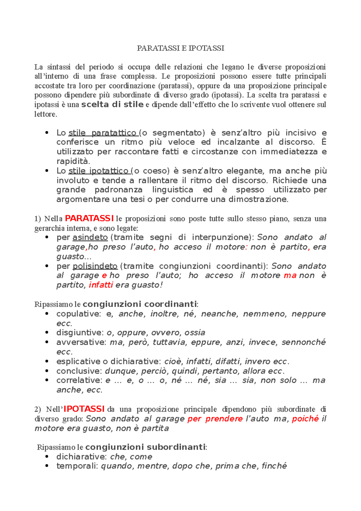 Paratassi-E- Ipotassi - PARATASSI E IPOTASSI La sintassi del periodo si ...