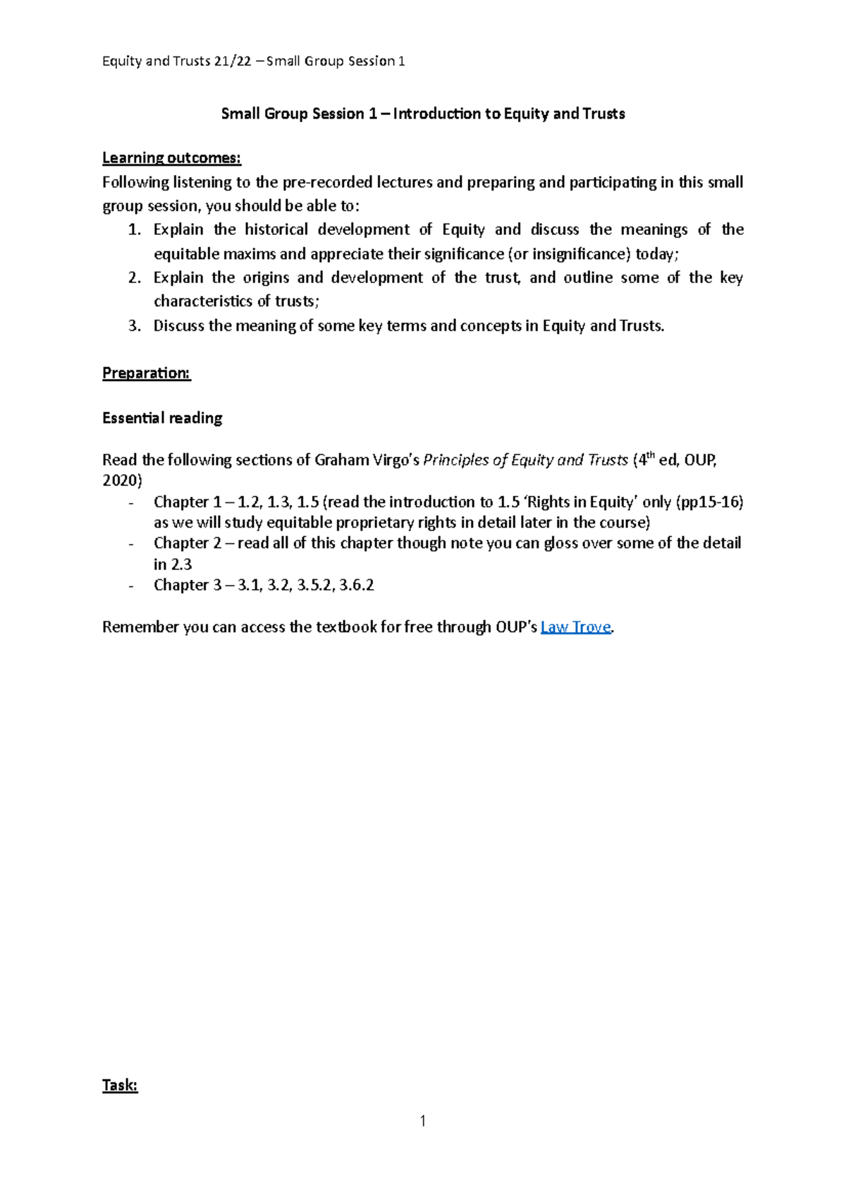 Small group session 1 - worksheet - Small Group Session 1 ...