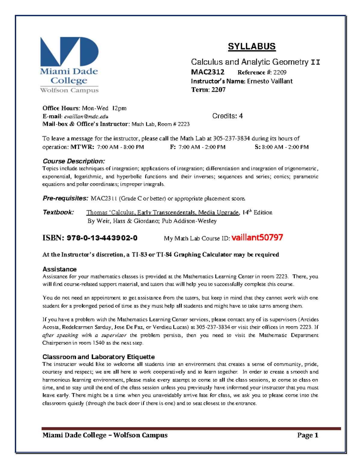 MAC2312 Calculus II Syllabus Summer 2021 - SYLLABUS Calculus and ...