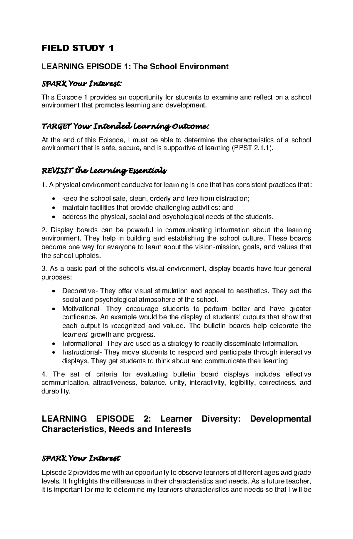 FS 1 Compilation OF Notes EP 1 9 - FIELD STUDY 1 LEARNING EPISODE 1 ...