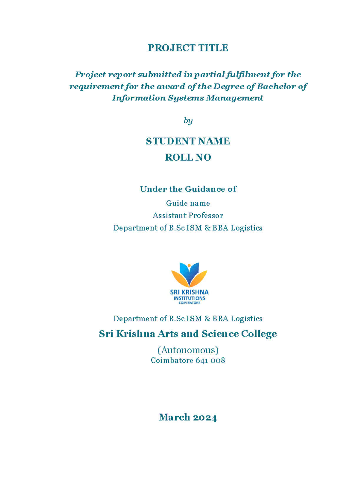 B.Sc ISM Project Template - 2021 Batch - PROJECT TITLE Project report submitted in partial - Studocu