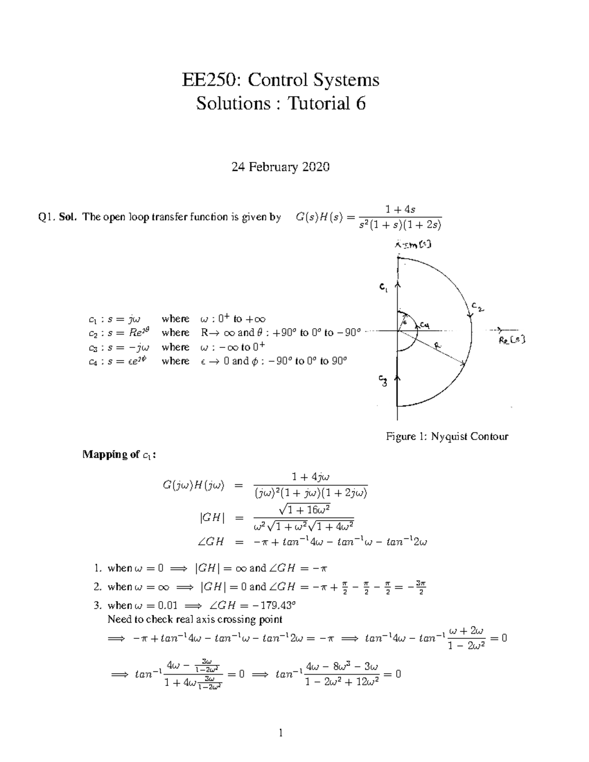 Tutorial 6 sol - Lcs - EE250: Control Systems Solutions : Tutorial 6 24 February 2020 Q1. Sol ...