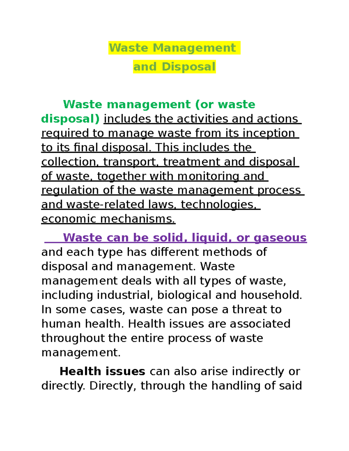 Waste Management and Disposal - Waste Management and Disposal Waste ...