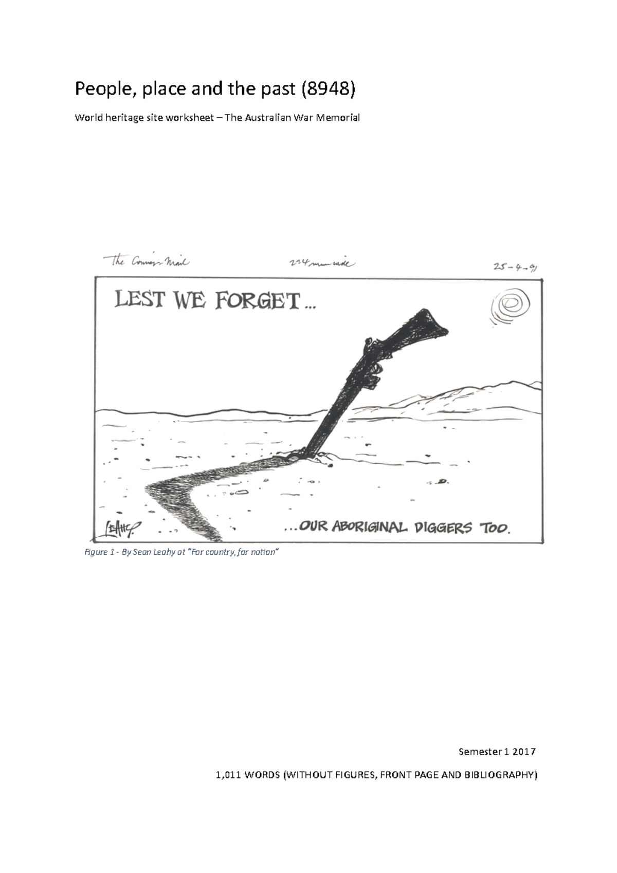 Asessment 1. Australian War Memorial Worksheet - People, place and the ...