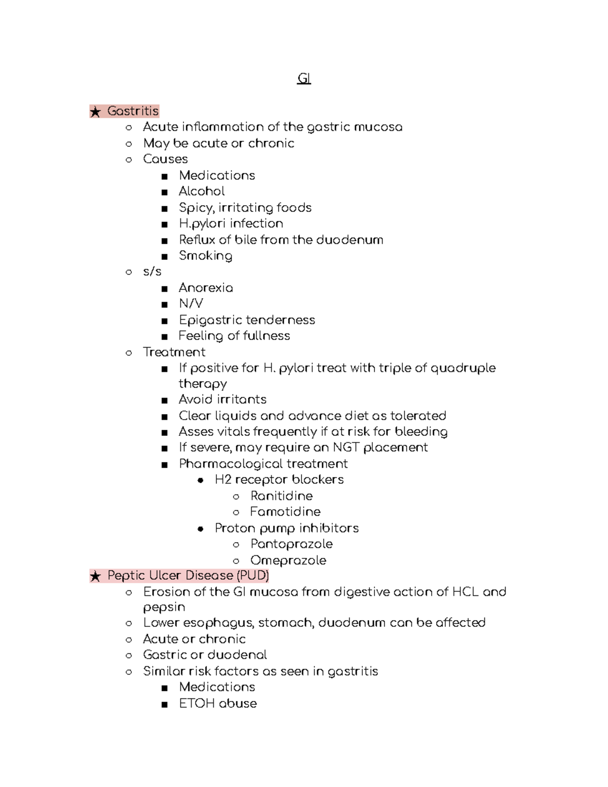 GI 1 - professor: Kelli Fuller - GI ★ Gastritis Acute inflammation of ...