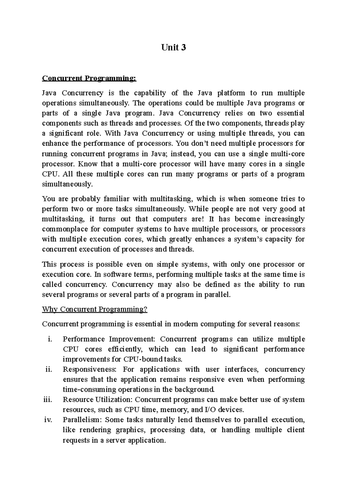 Unit 3 app - Unit-3 - Unit 3 Concurrent Programming: Java Concurrency is the capability of the ...