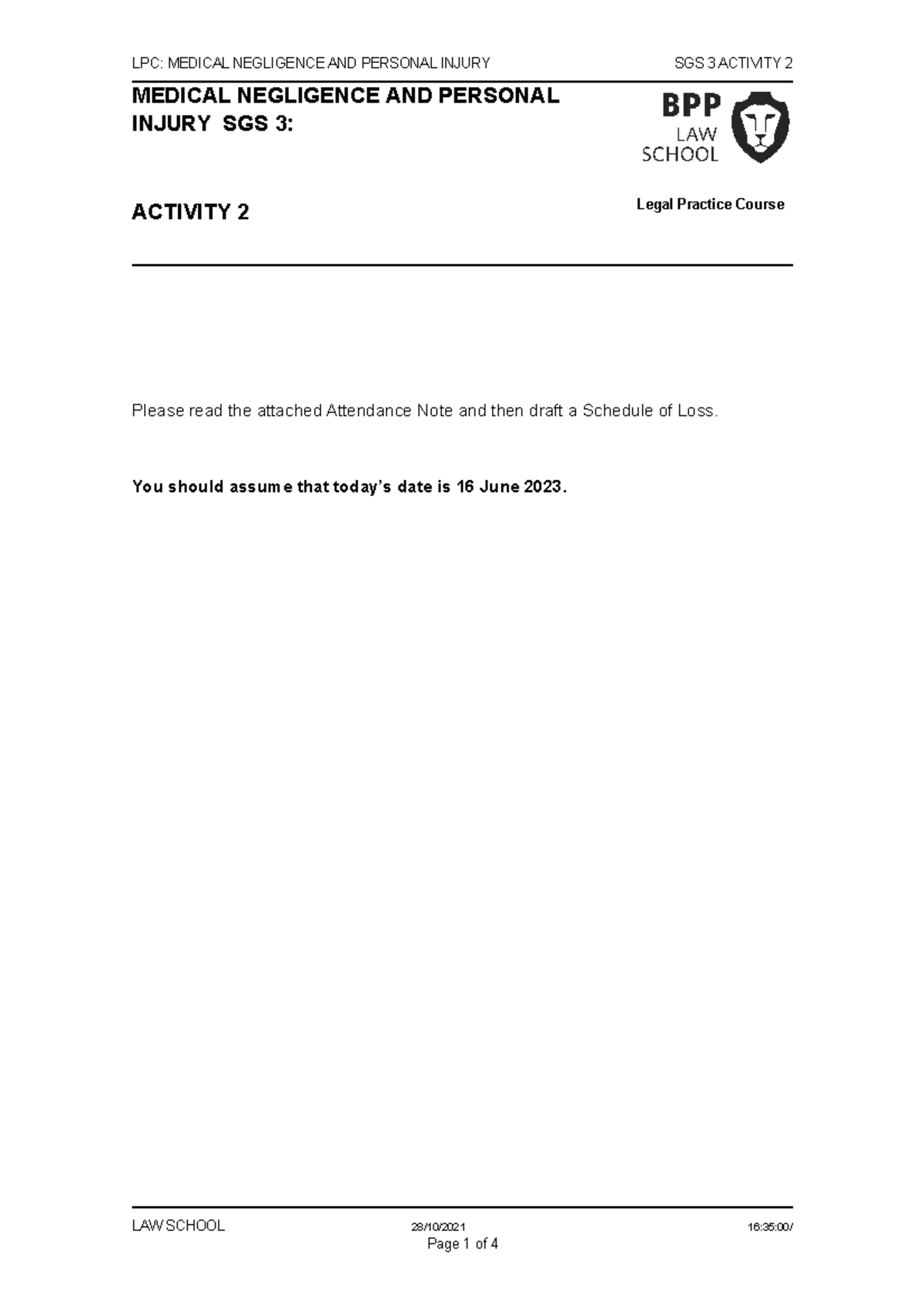 MNPI SGS 3 Activity 2 - LPC: MEDICAL NEGLIGENCE AND PERSONAL INJURY SGS ...