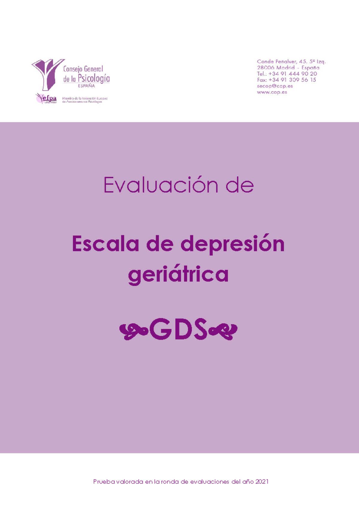 GDS evaluacion COP - Evaluación de Escala de depresión geriátrica GDS ...