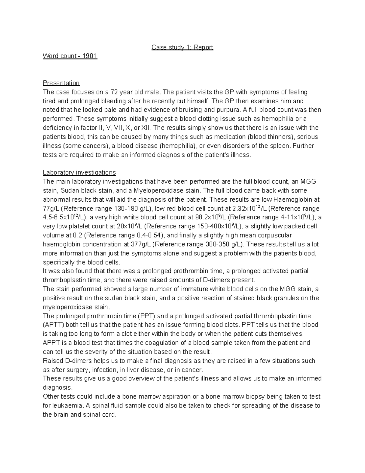 Biology of human disease case study - Case study 1: Report Word count ...