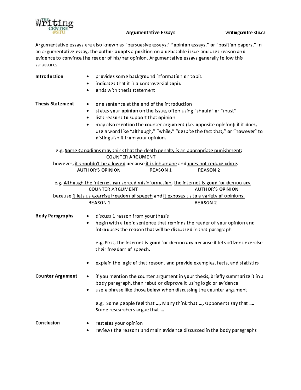 Argumentative-Essays - Argumentative Essays writingcentre.stu ...