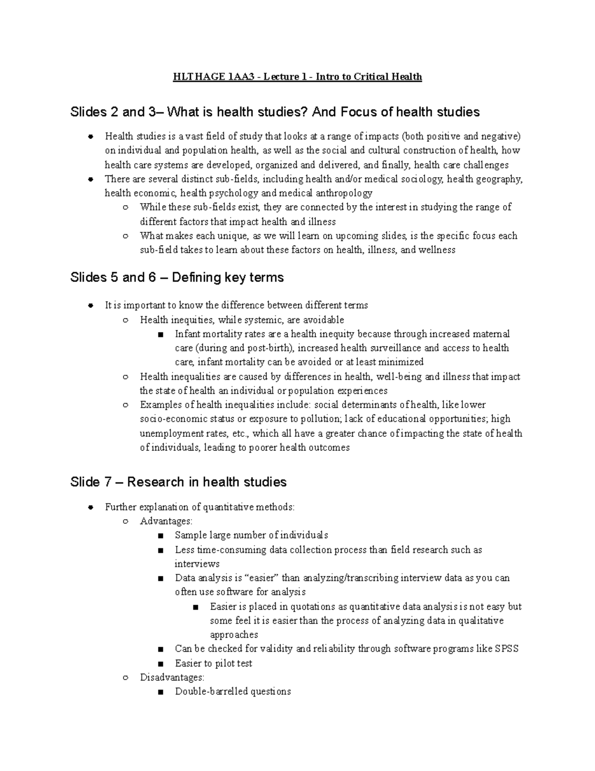Hlthage 1AA3 - Lecture 1 - HLTHAGE 1AA3 - Lecture 1 - Intro to Critical Health Slides 2 and 3 ...