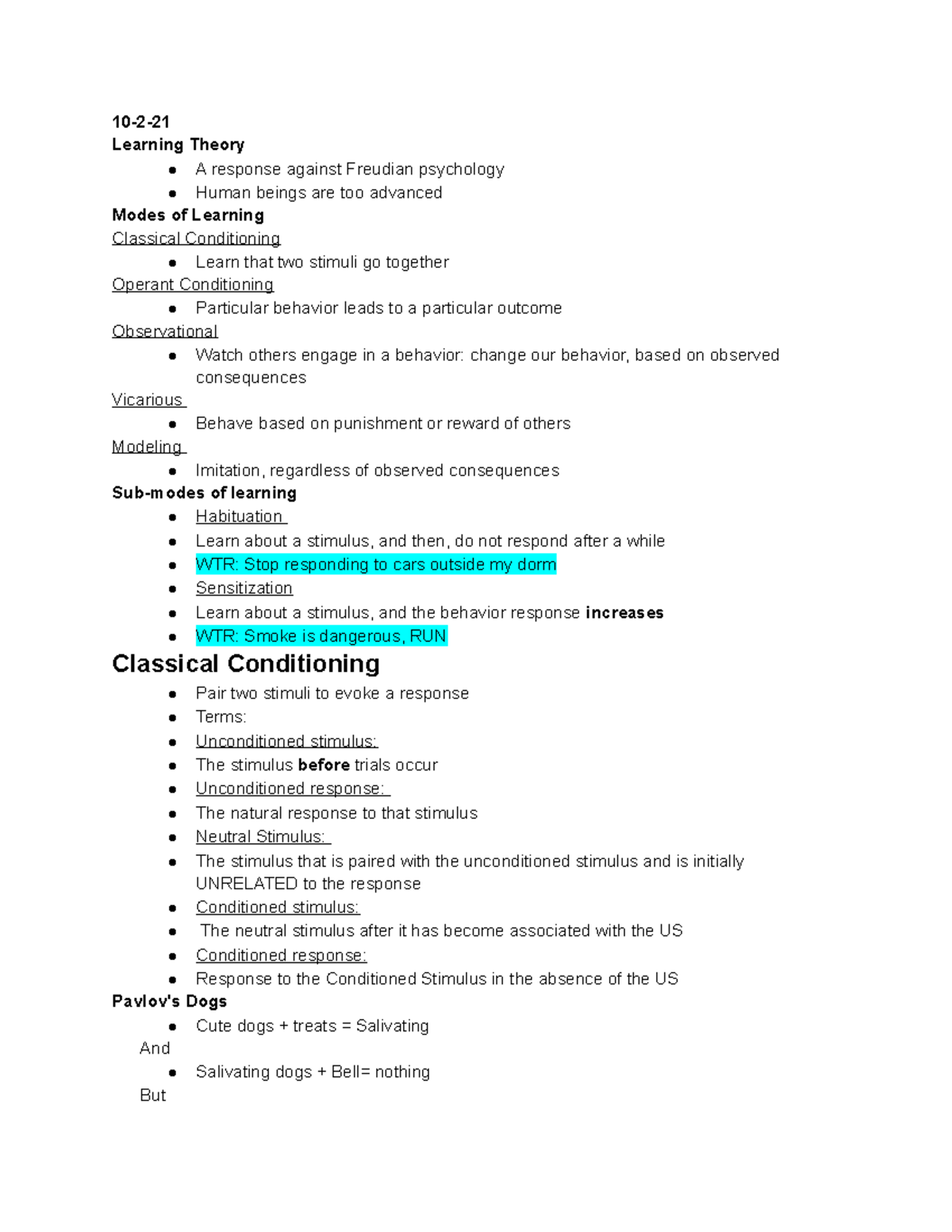 Classical conditioning - 10-2- Learning Theory A response against ...