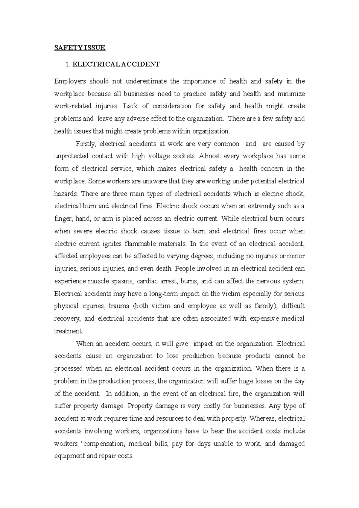 Safety AND Health - SAFETY ISSUE 1. ELECTRICAL ACCIDENT Employers ...