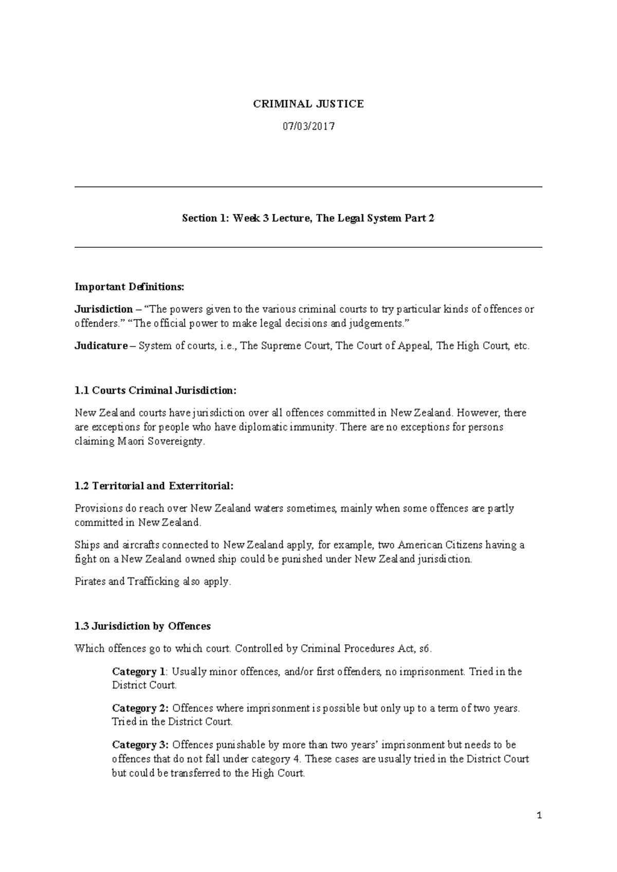 Criminal Justice Notes 4 - The Legal System Part 2 - CRIMINAL JUSTICE ...