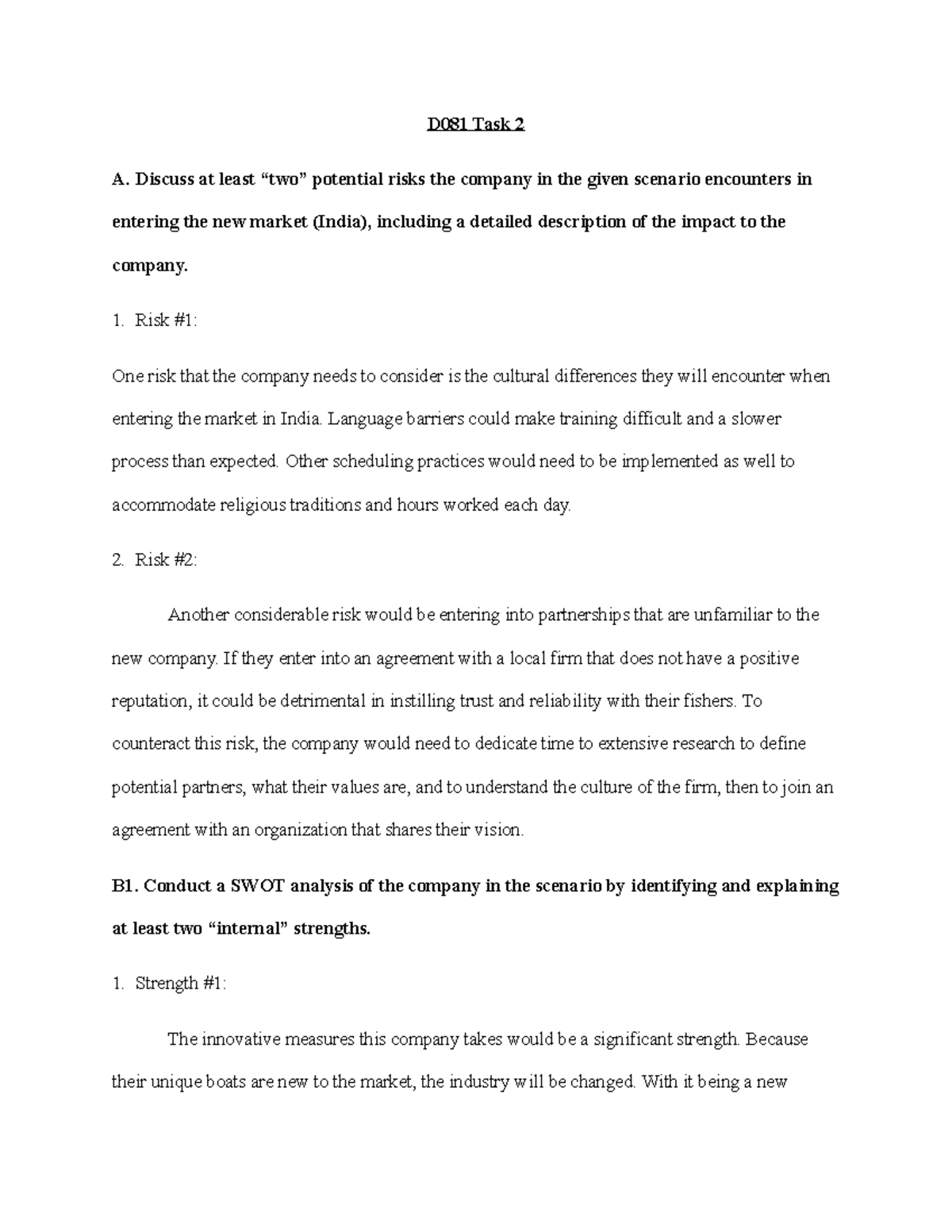 D081 Task 2 - Passed (after revision) - D081 Task 2 A. Discuss at least ...