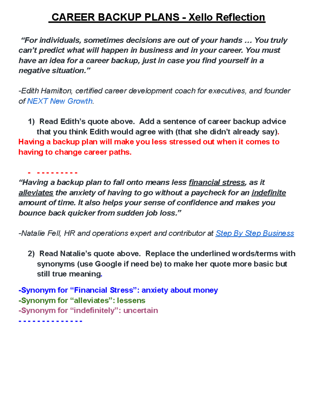 Kaitlyn Saloum - Career Backup Plans - Xello Reflection - CAREER BACKUP ...