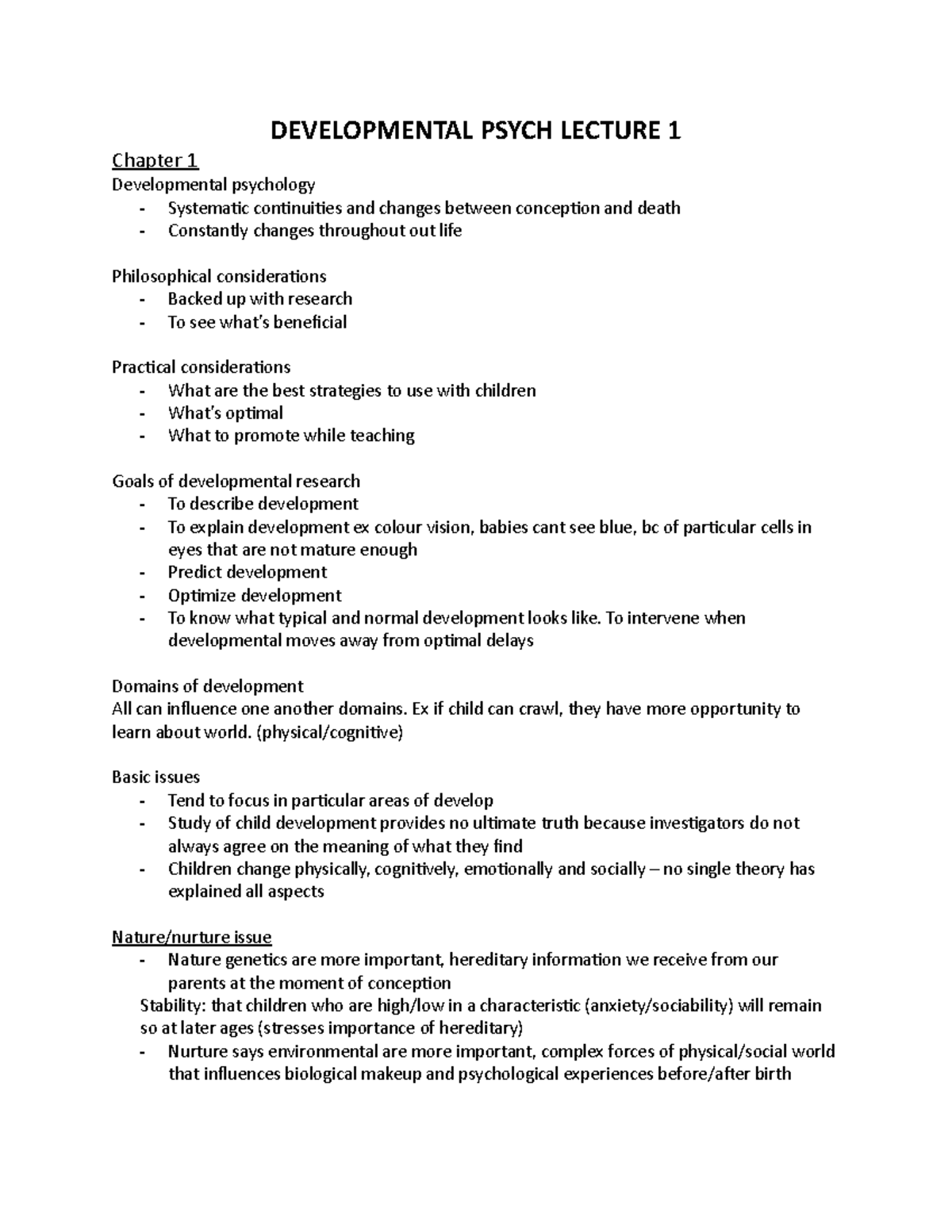 Develop Psych Lectures - DEVELOPMENTAL PSYCH LECTURE 1 Chapter 1 ...