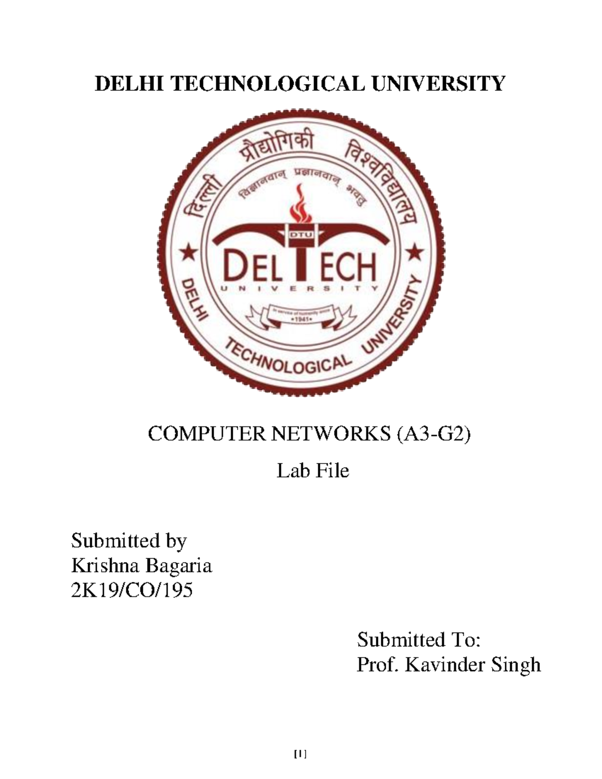 computer networks lab file subission - DELHI TECHNOLOGICAL UNIVERSITY ...
