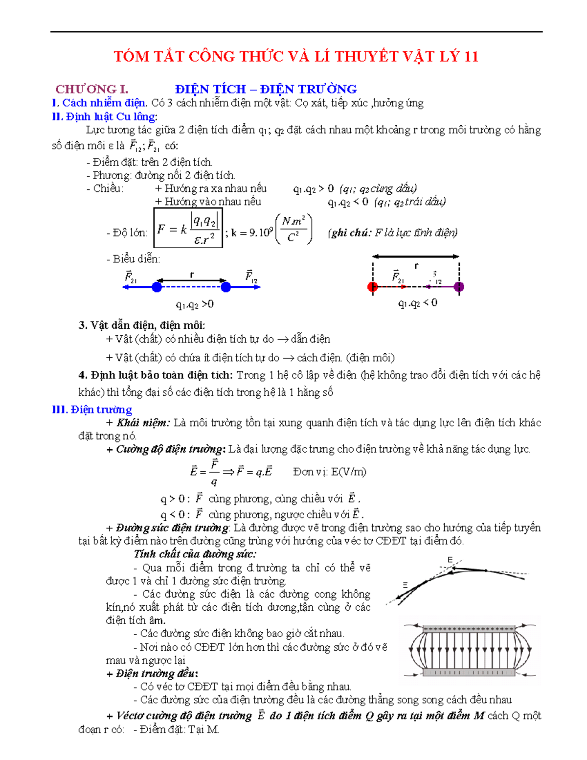 Www - tom-tat-li-thuyet-cong-thuc-vat-li-11 - F 21 F 12 q 1 .q 2 > r F ...