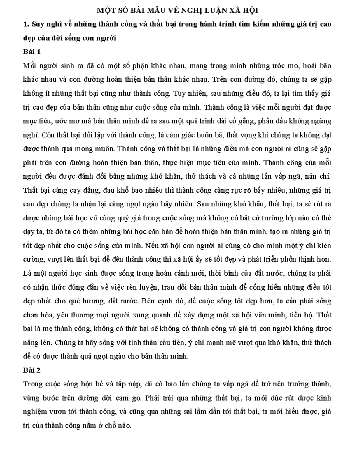 MỘT-SỐ-BÀI-MẪU-VỀ-NGHỊ-LUẬN-XÃ-HỘI - MỘT SỐ BÀI MẪU VỀ NGHỊ LUÂ N XÃ HỘ Ị Suy nghĩ về những ...