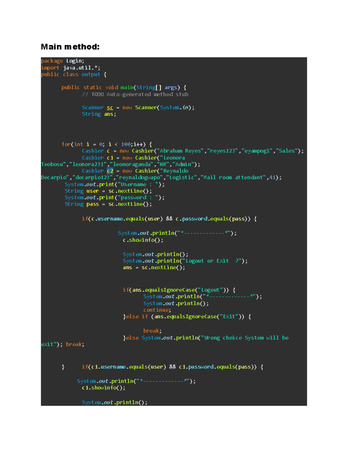 Oop Prefinal Tp02 Reyes Abraham Main Method Package Login Import Java Public Class Output
