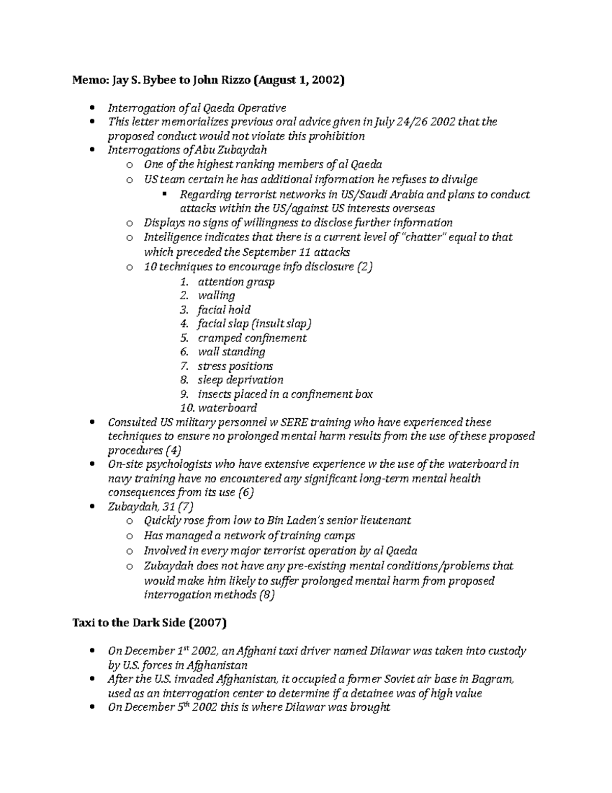 Week III Readings - Memo: Jay S. Bybee to John Rizzo (August 1, 2002 ...