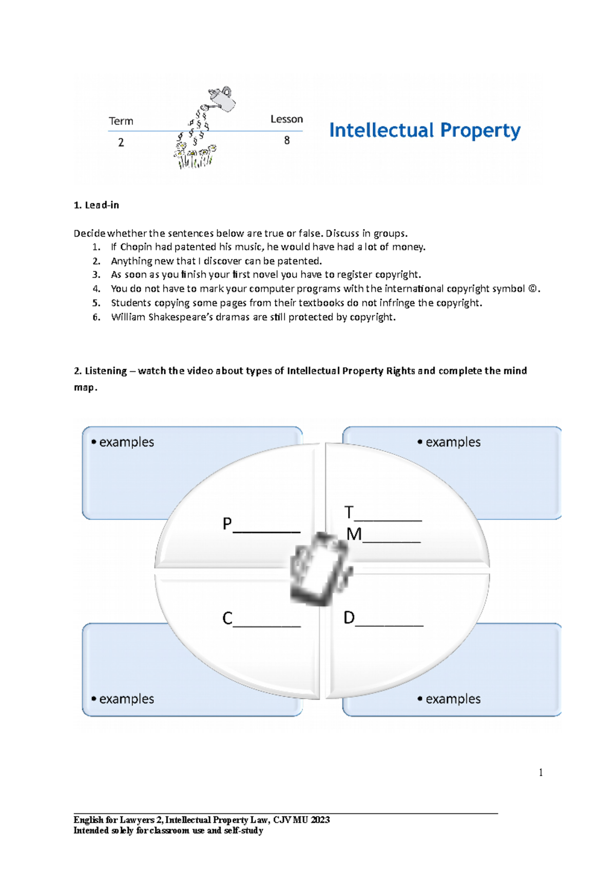 Lesson 08 Intellectual Property Law - Lead-in Decide whether the ...